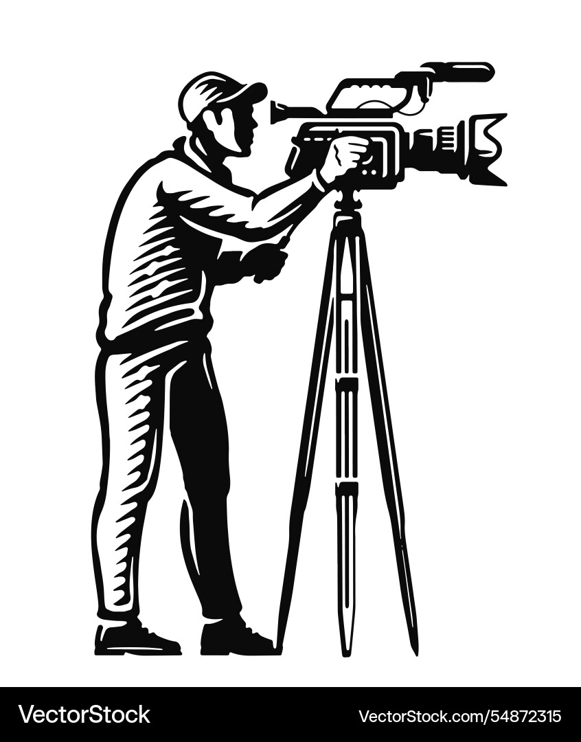 Professional videographer operating camera Vector Image