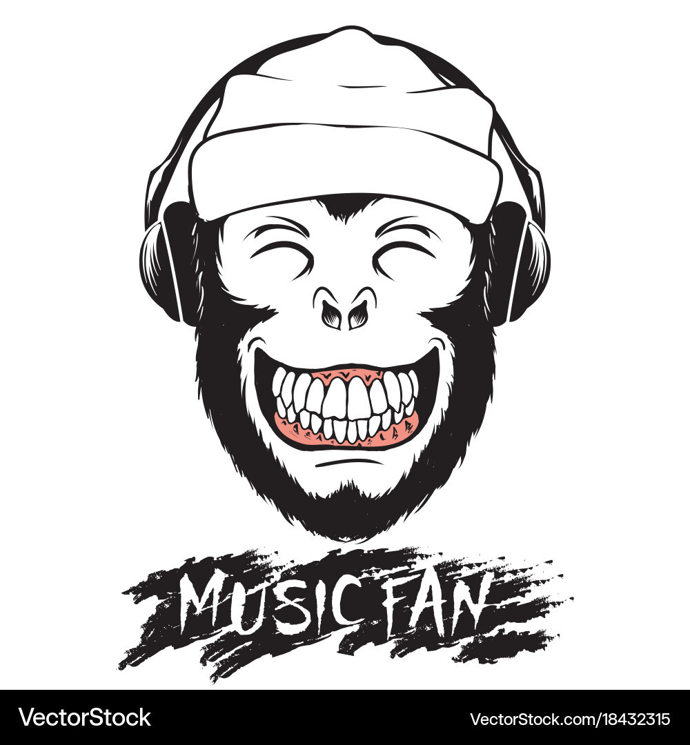 Smiling monkey listening to music Royalty Free Vector Image
