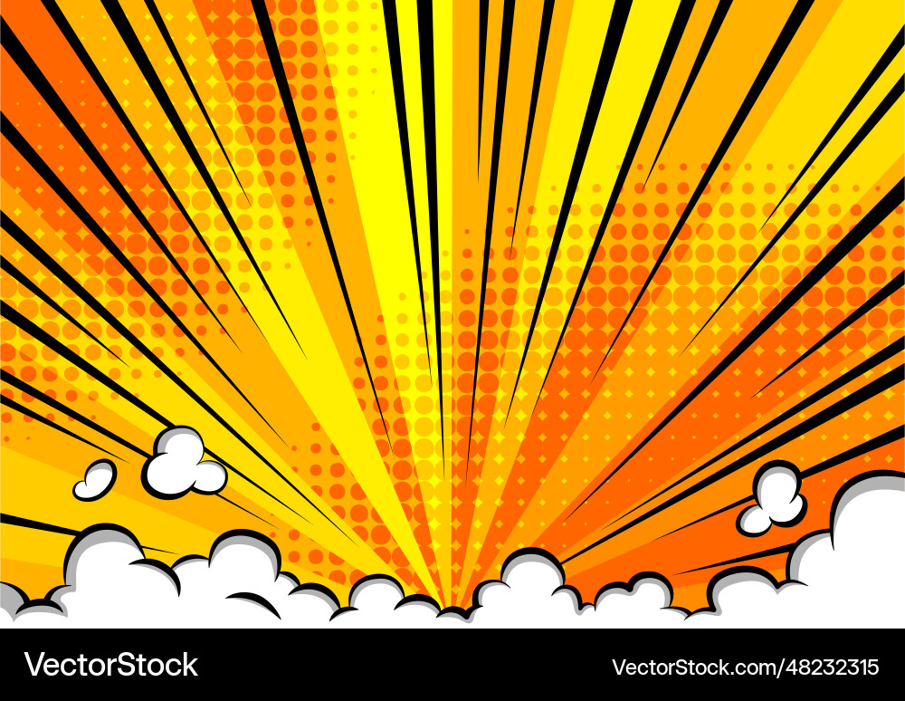 Sunset comic background bright pop art Royalty Free Vector