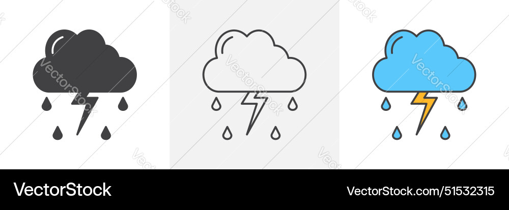 Thunderstorm icon set lightning thunder symbol Vector Image