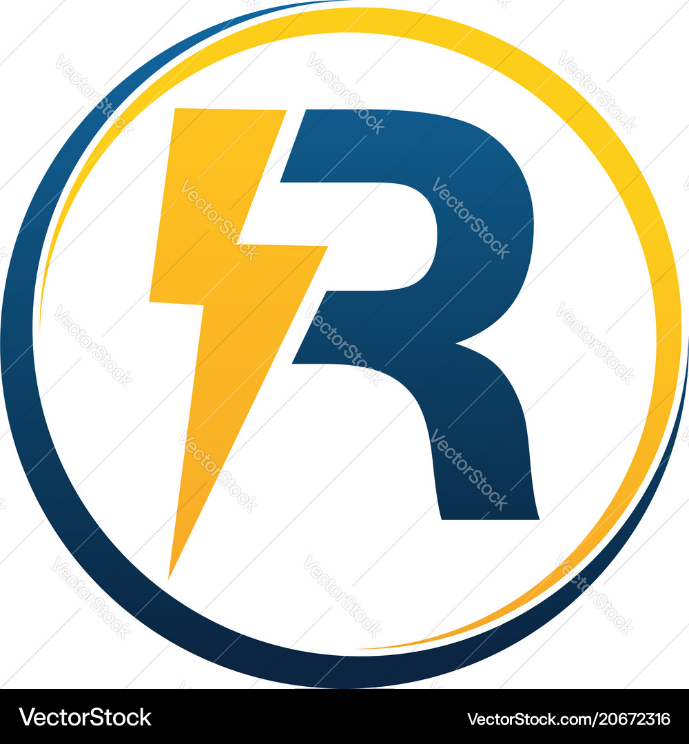Bolt electricity letter r Royalty Free Vector Image