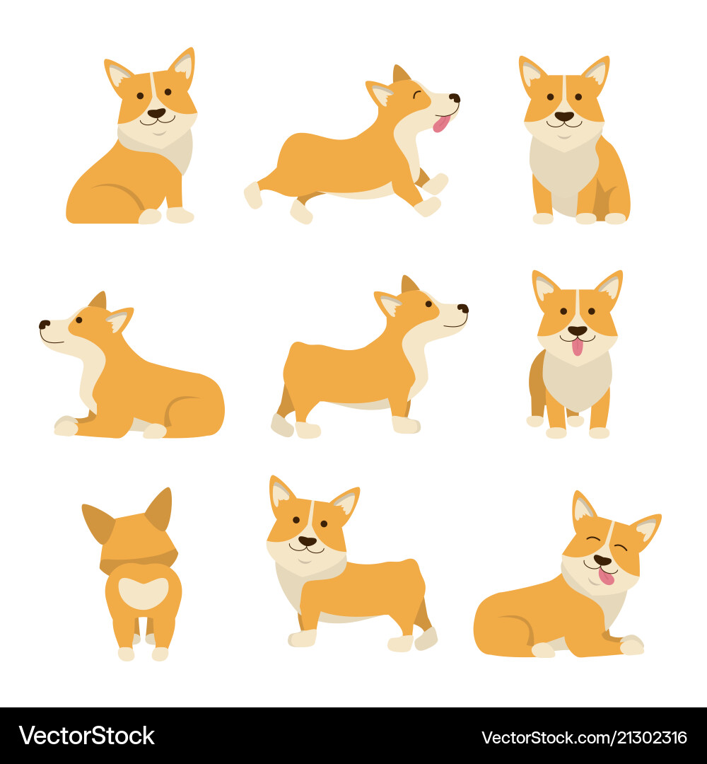 Cartoon characters welsh corgi set Royalty Free Vector Image