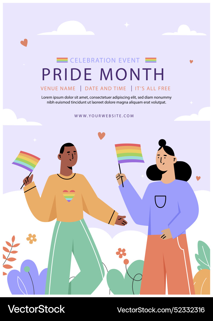 Flat vertical poster template for pride month Vector Image
