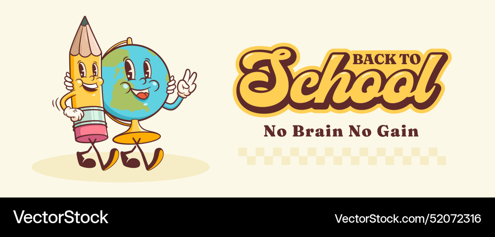 Groovy back to school retro characters banner Vector Image