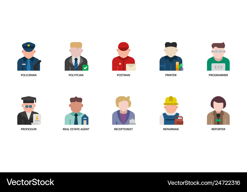 Jobs and occupations icons set Royalty Free Vector Image