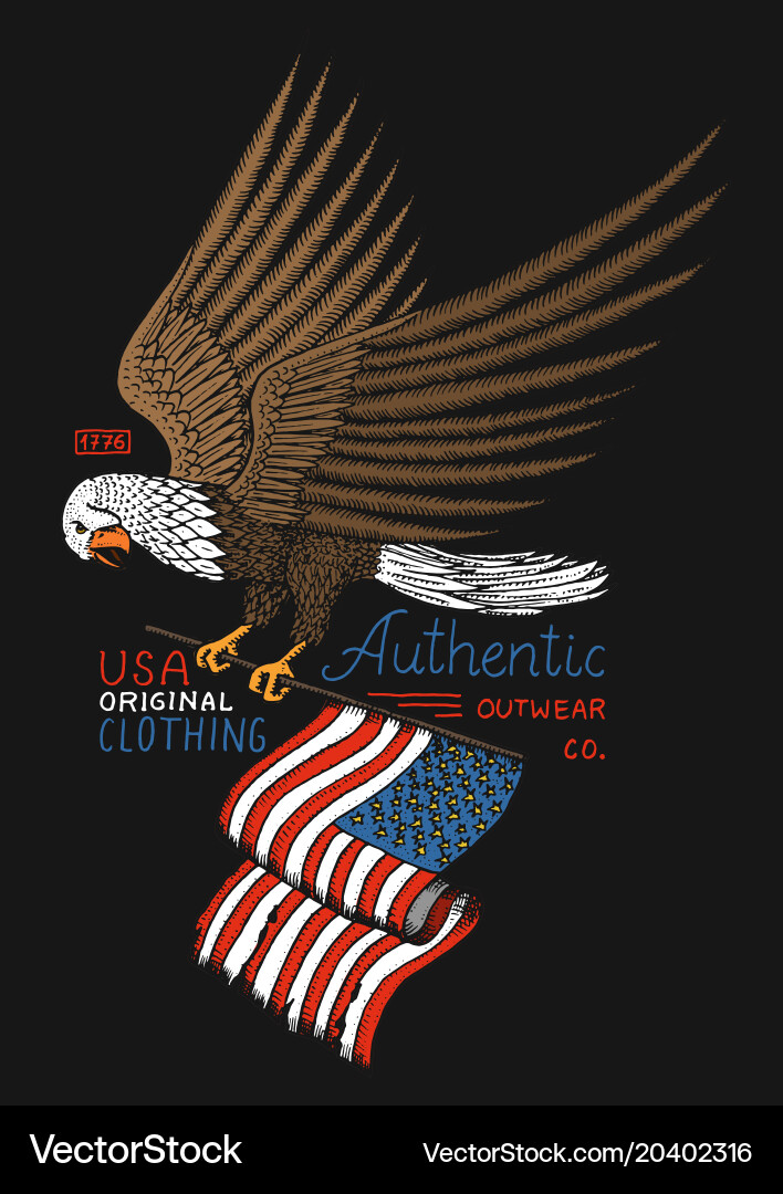 Native eagle american wild bird old label Vector Image