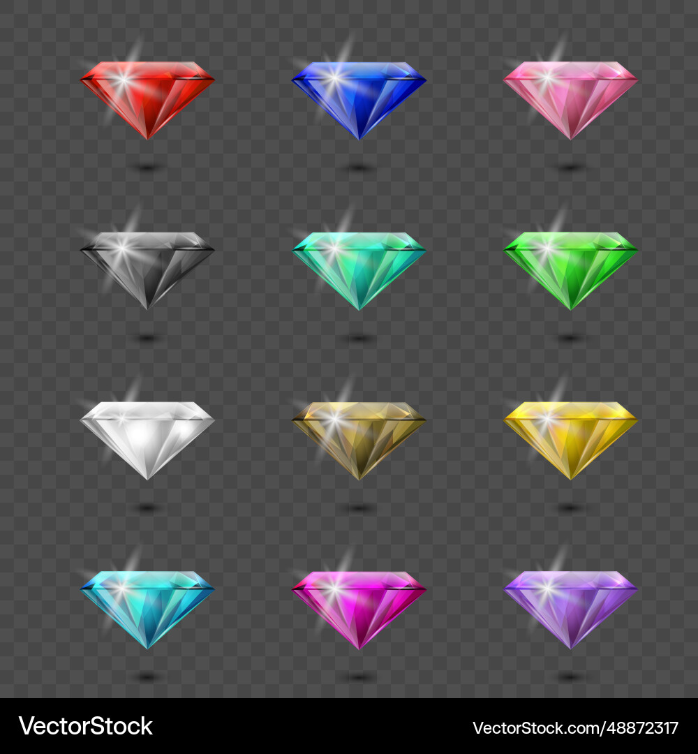 3d realistic colorful gemstone icons set Vector Image