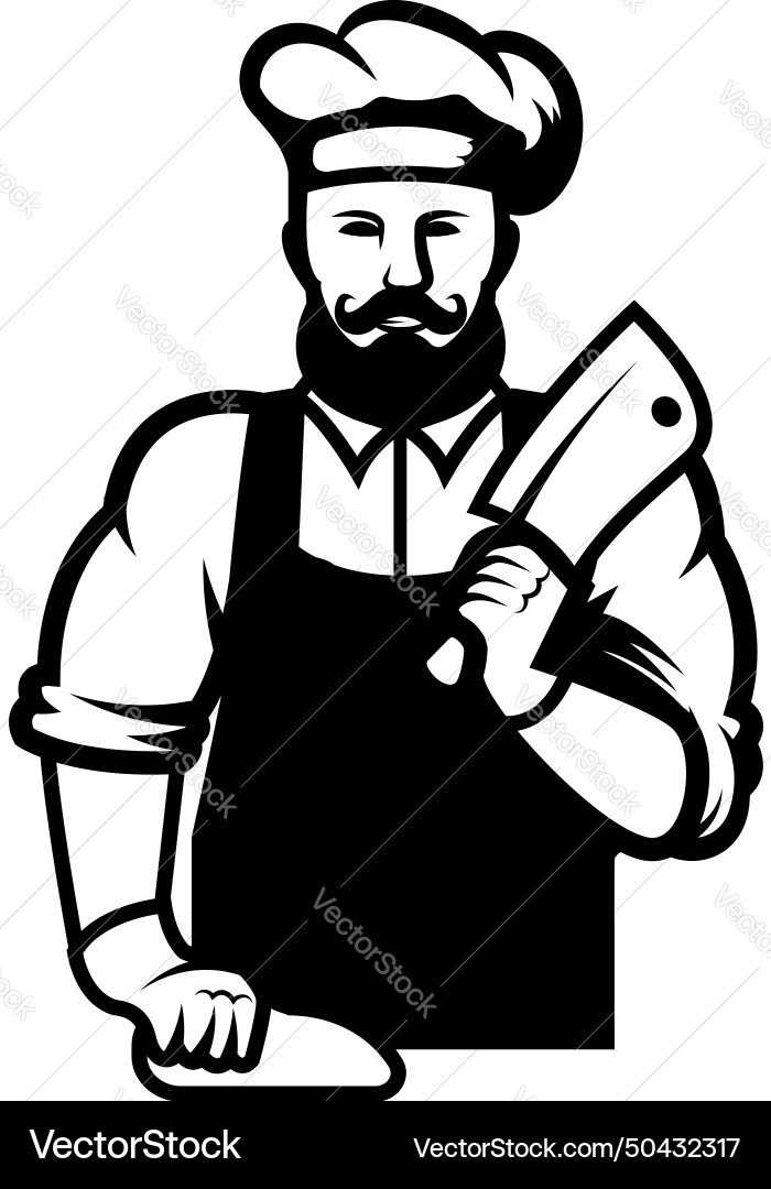 A butcher with hatchet and meat design element Vector Image