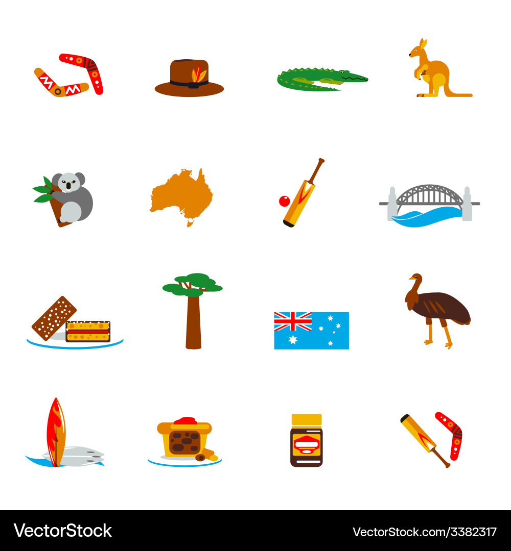 Australia icons set flat Royalty Free Vector Image