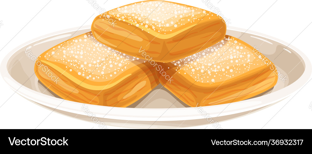 Beignet donuts with powdered sugar Royalty Free Vector Image