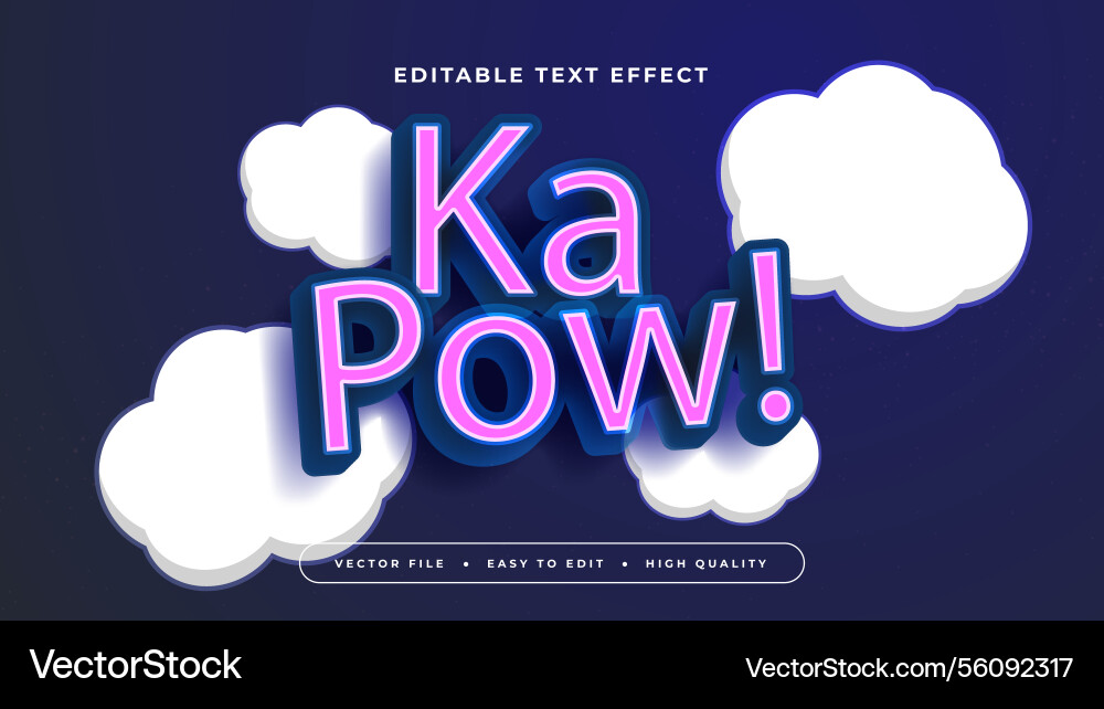 Blue black and white kapow 3d editable text Vector Image