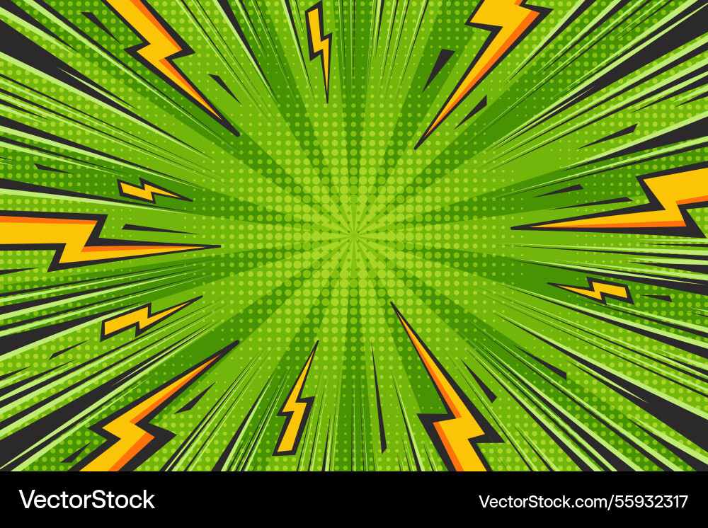 Cartoon Comic grün Hintergrund mit Blitzen Vektorbild