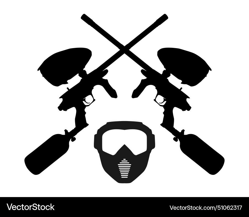 Paintball guns silhouette with mask Royalty Free Vector