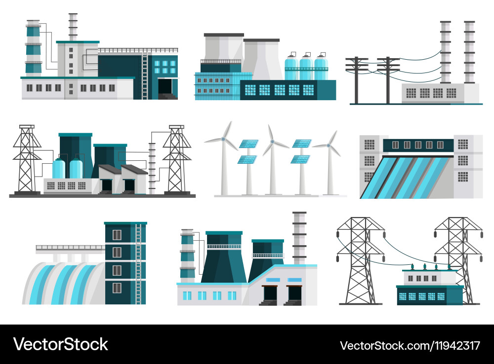 Power generation elements set Royalty Free Vector Image