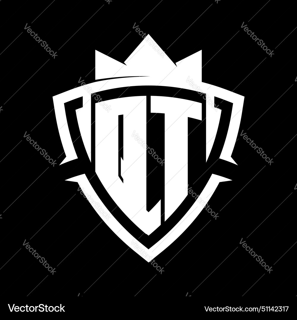 Qt letter monogram with triangle curve shield Vector Image