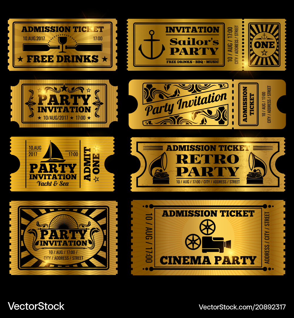 Retro party cinema invitation tickets set Vector Image