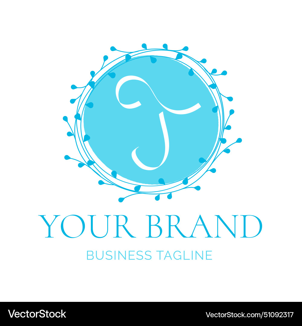 T letter blue round floral logo Royalty Free Vector Image