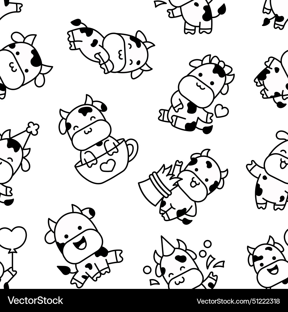 Beautiful cow seamless pattern coloring page Vector Image