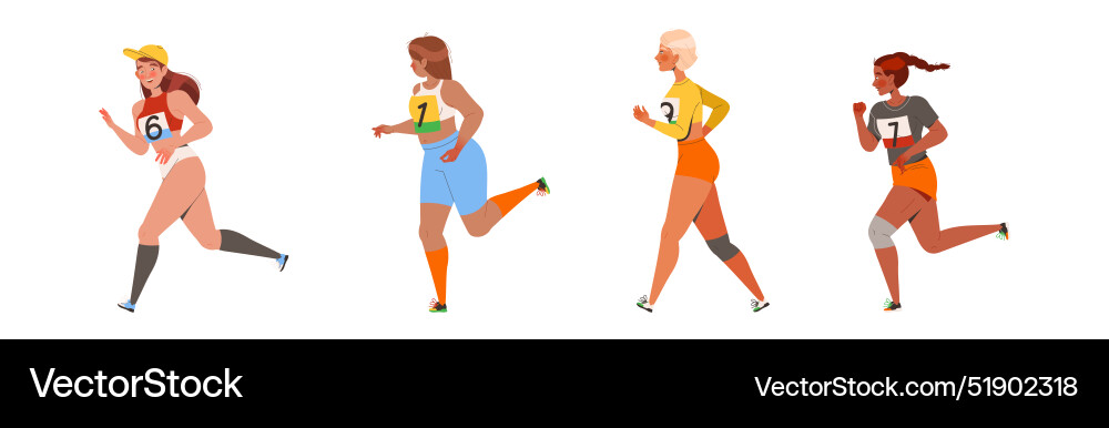 People character participating in marathon running