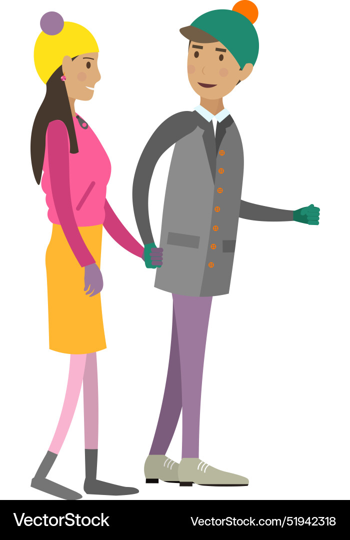 Romantic couple walking outdoors in winter Vector Image