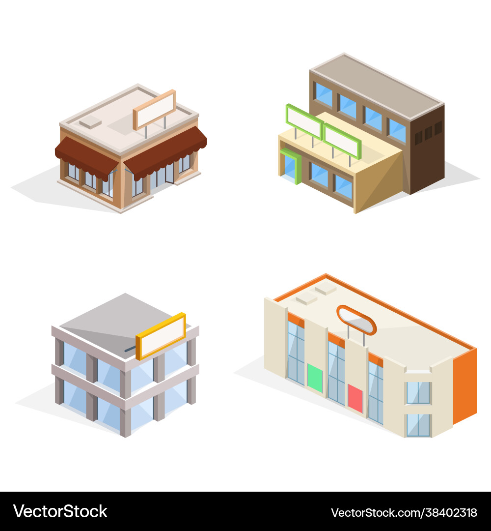 Trade buildings isometric 3d Royalty Free Vector Image