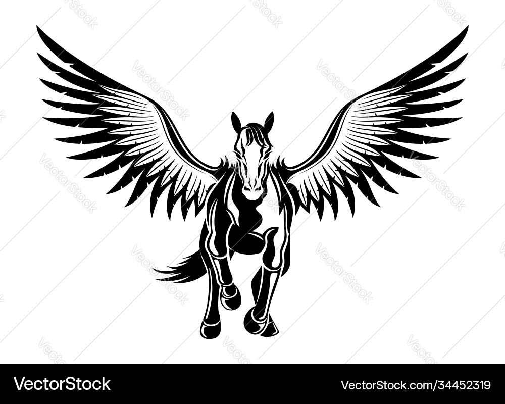 Black icon flying pegasus Royalty Free Vector Image