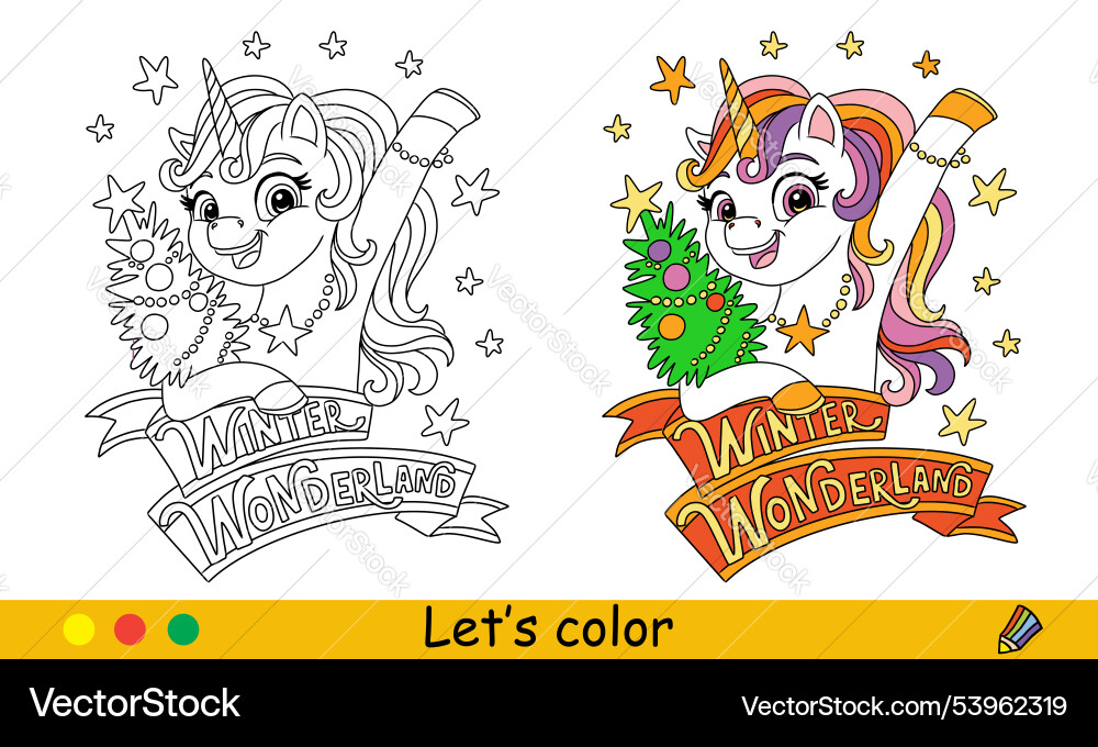 Kids christmas coloring cute unicorn Royalty Free Vector