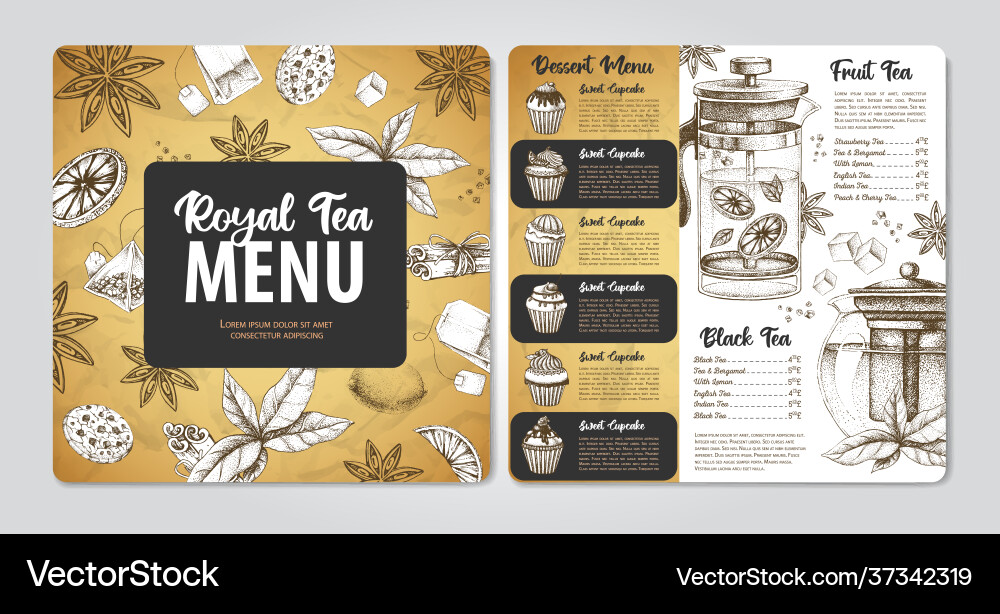 Restaurant royal tea menu design Royalty Free Vector Image