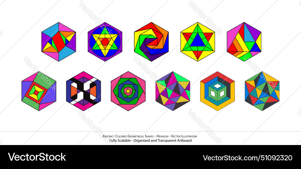 Abstract hexagon geometric shapes - colorful Vector Image