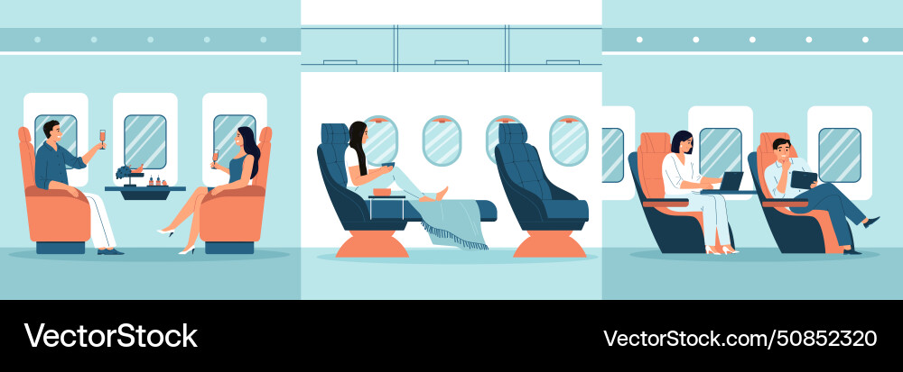 Airplane interior flat set Royalty Free Vector Image