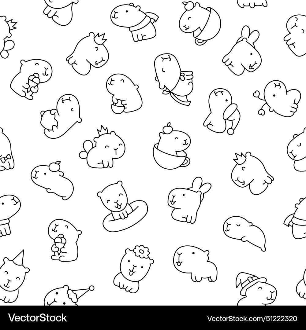 Cute cartoon kawaii capybara seamless pattern Vector Image