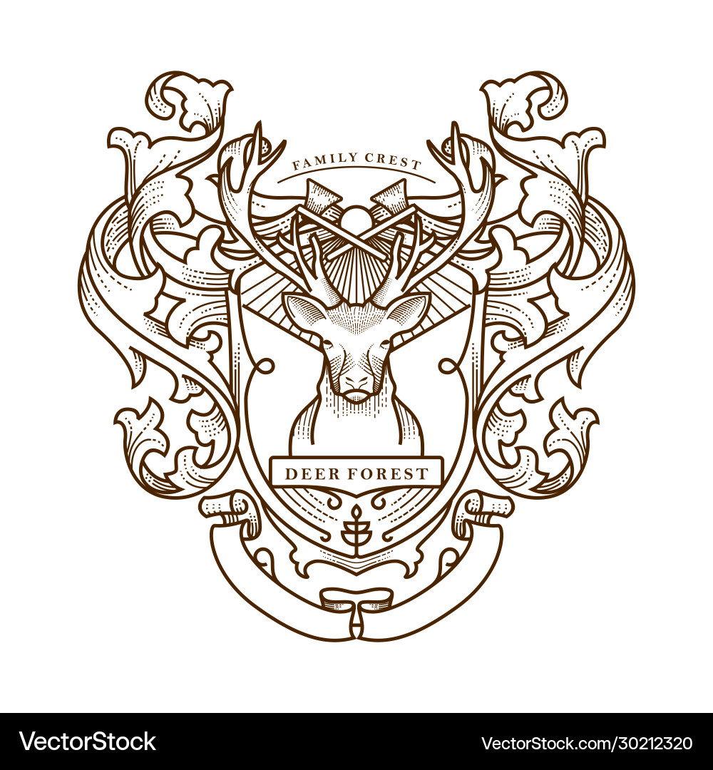 Family crest deer vintage Royalty Free Vector Image