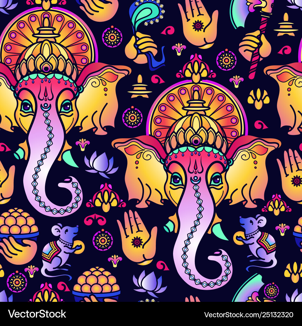 Hand Drawn Ganesha Pattern Royalty Free Vector Image