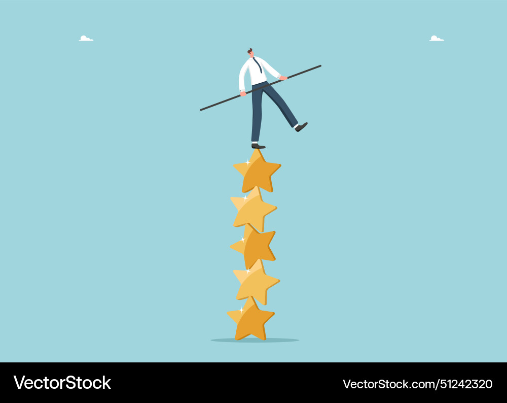 Man balancing on stack of stars Royalty Free Vector Image