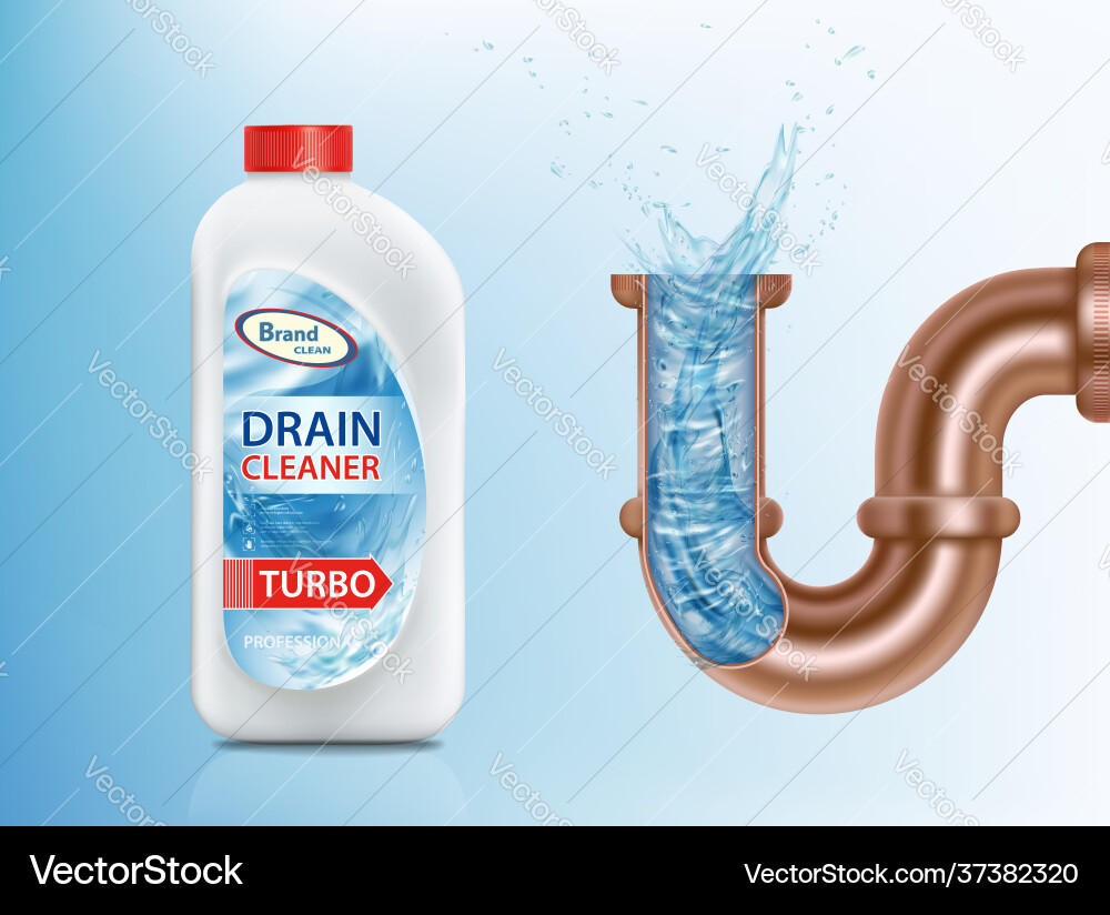 Plastic bottle with drain cleaner and sewer pipe Vector Image
