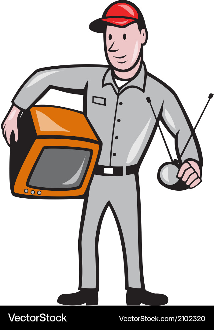 Tv repairman technician cartoon Royalty Free Vector Image