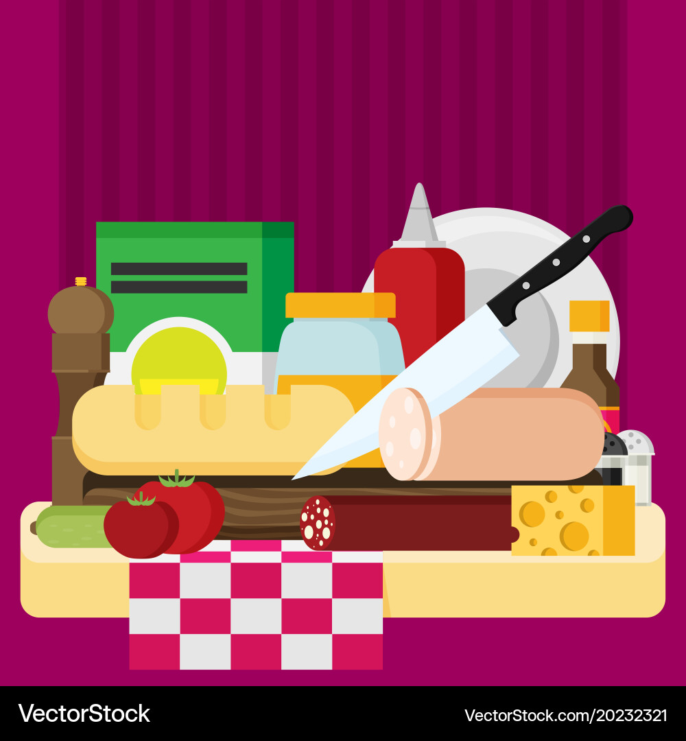 Kitchen design over color background flat Vector Image