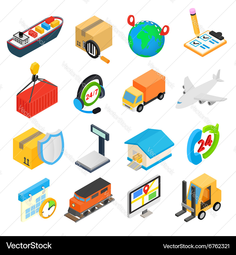 Logistics isometric 3d icons Royalty Free Vector Image