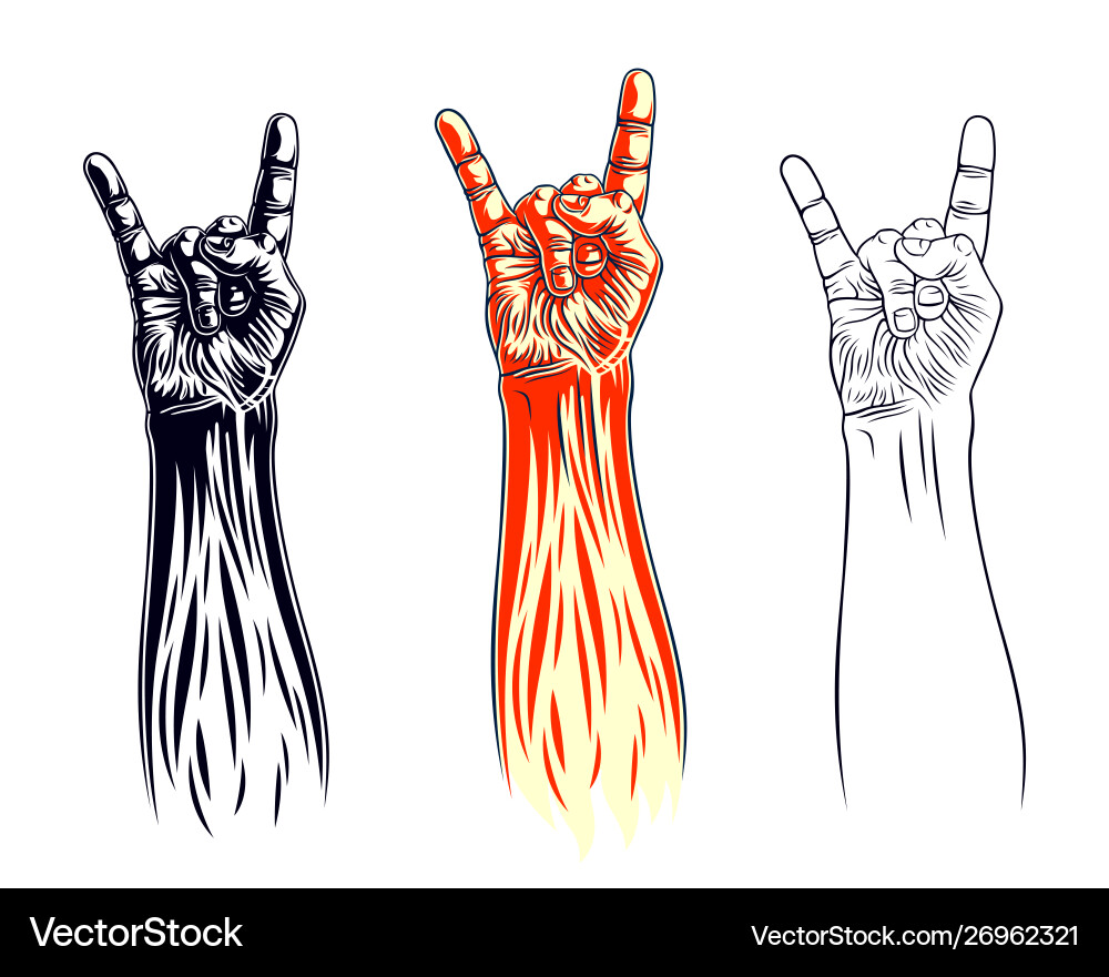Rock hand sign set music and roll gesture Vector Image