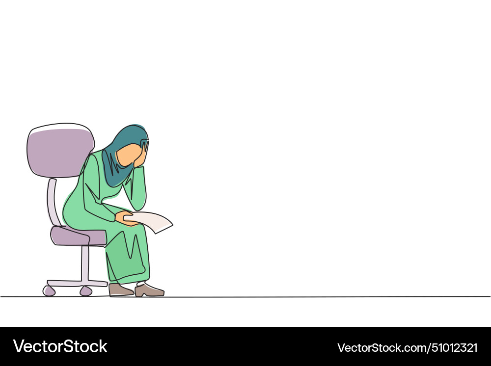 Single continuous line drawing sad arab Royalty Free Vector