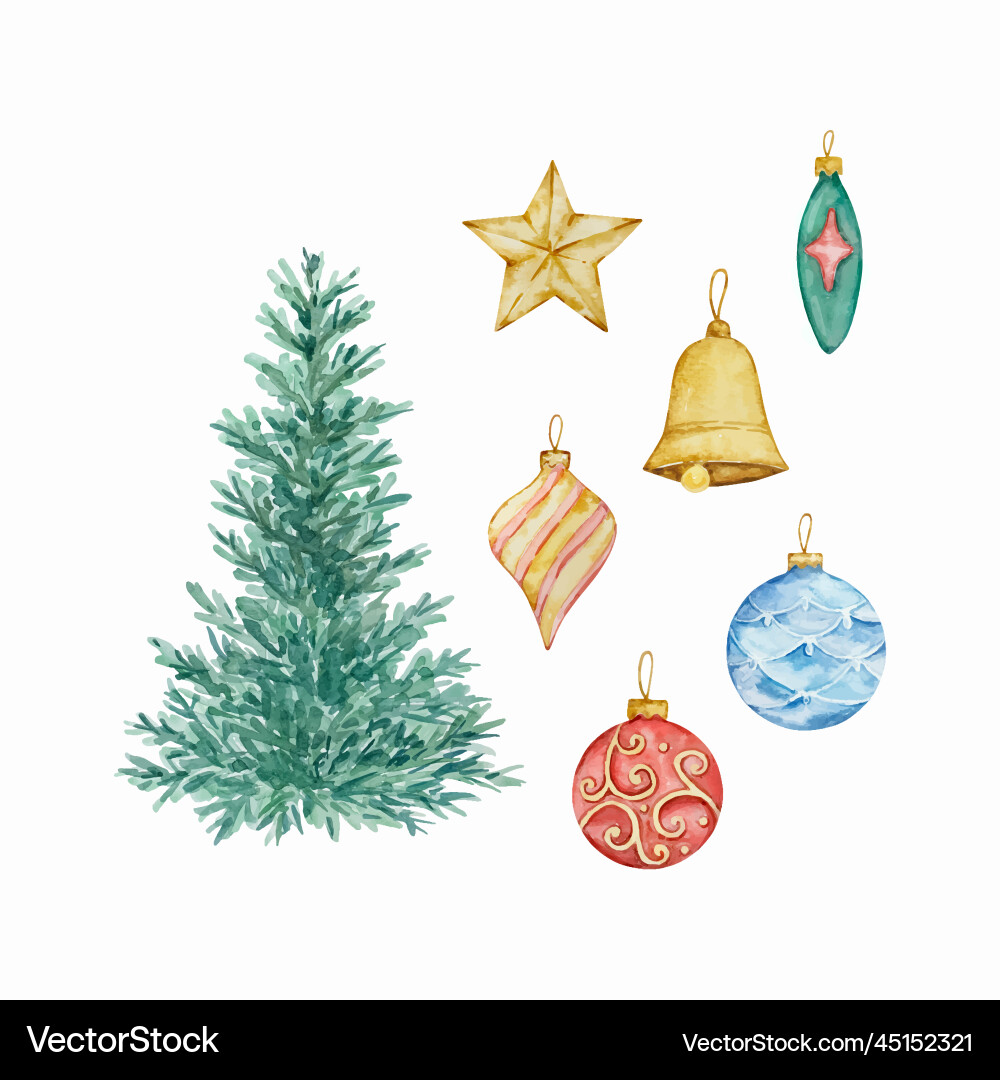 Watercolor nutcracker christmas tree Royalty Free Vector