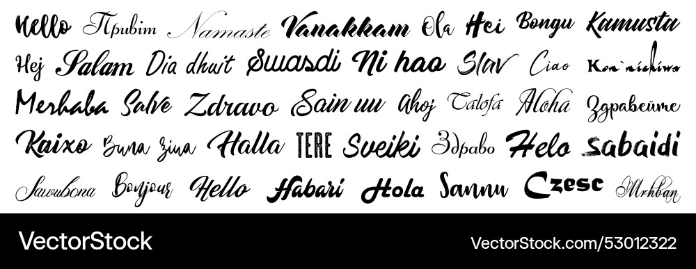 Calligraphic text hello in different language Vector Image