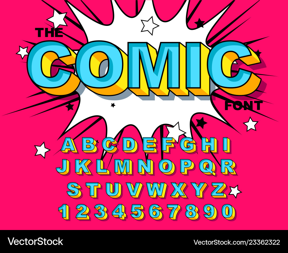 Comic alphabet retro blue letters numbers Vector Image