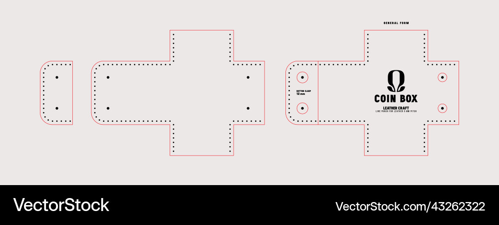 Leather craft sewing pattern for coin box Vector Image