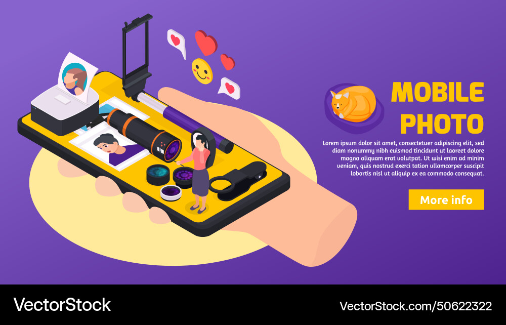 Mobile photo isometric banner Royalty Free Vector Image