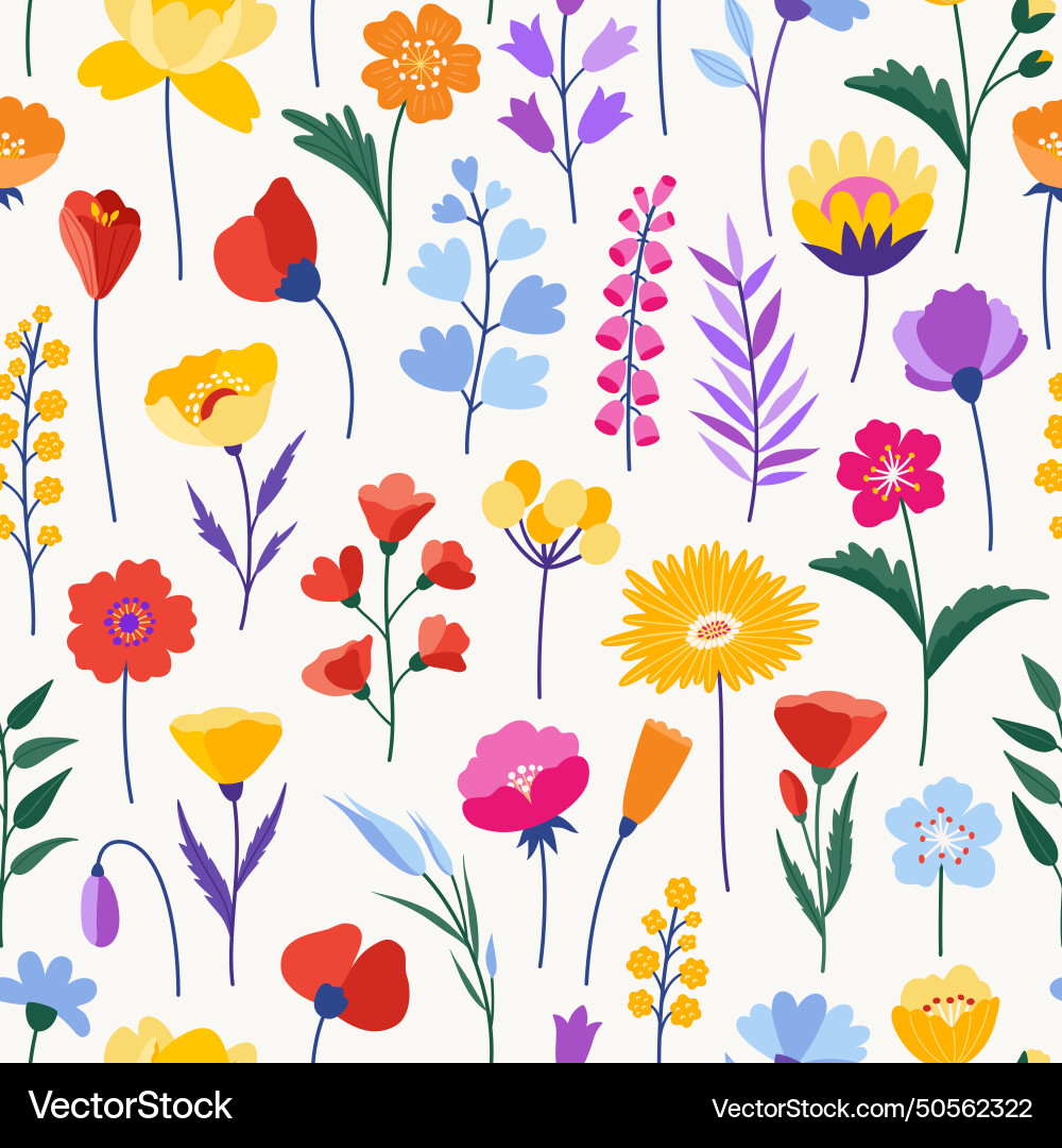 Seamless pattern with colorful wildflowers Vector Image