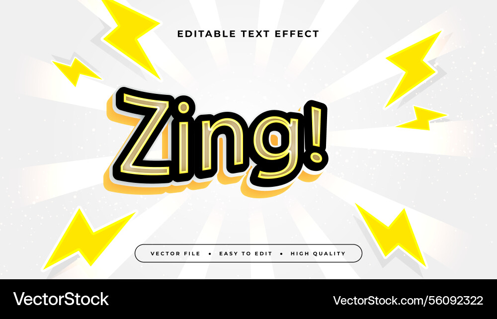 White black and yellow zing 3d editable text Vector Image