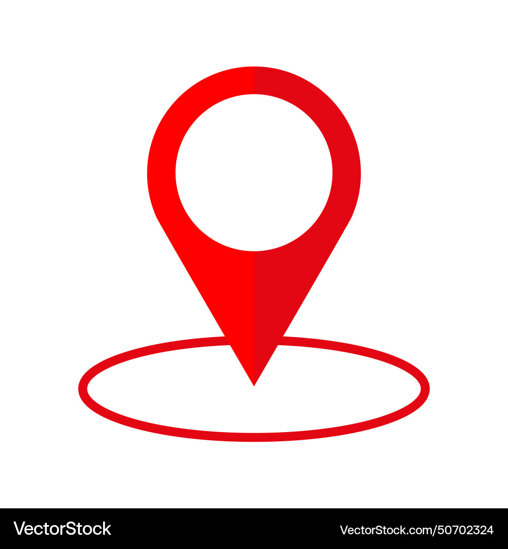 Bold red location pin icon centered over a shadow Vector Image
