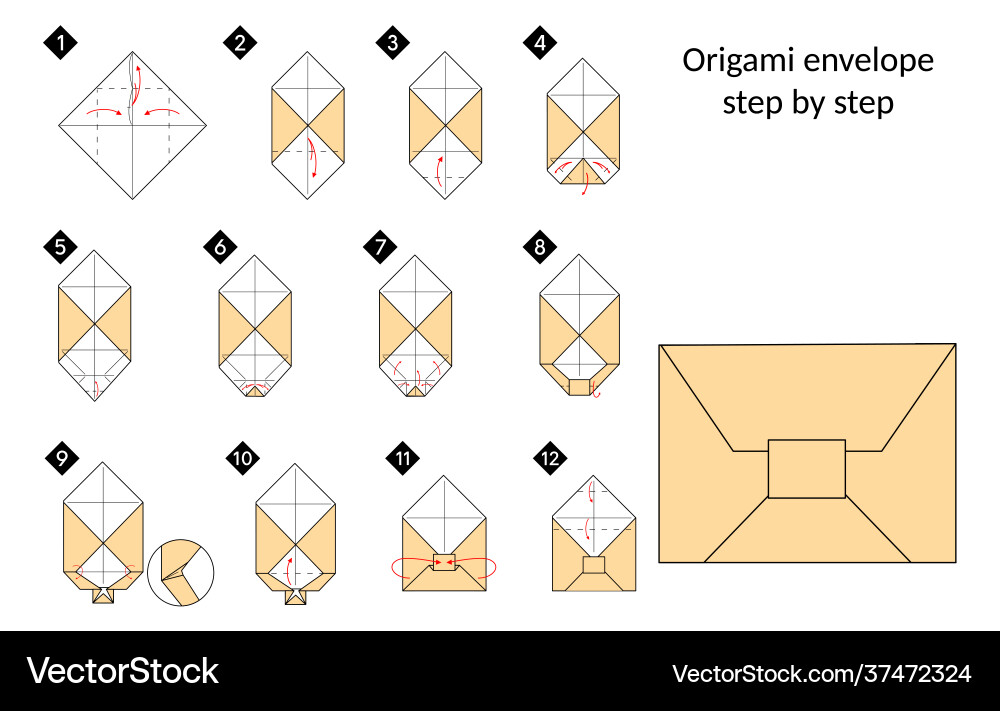How to make a origami envelope step Royalty Free Vector