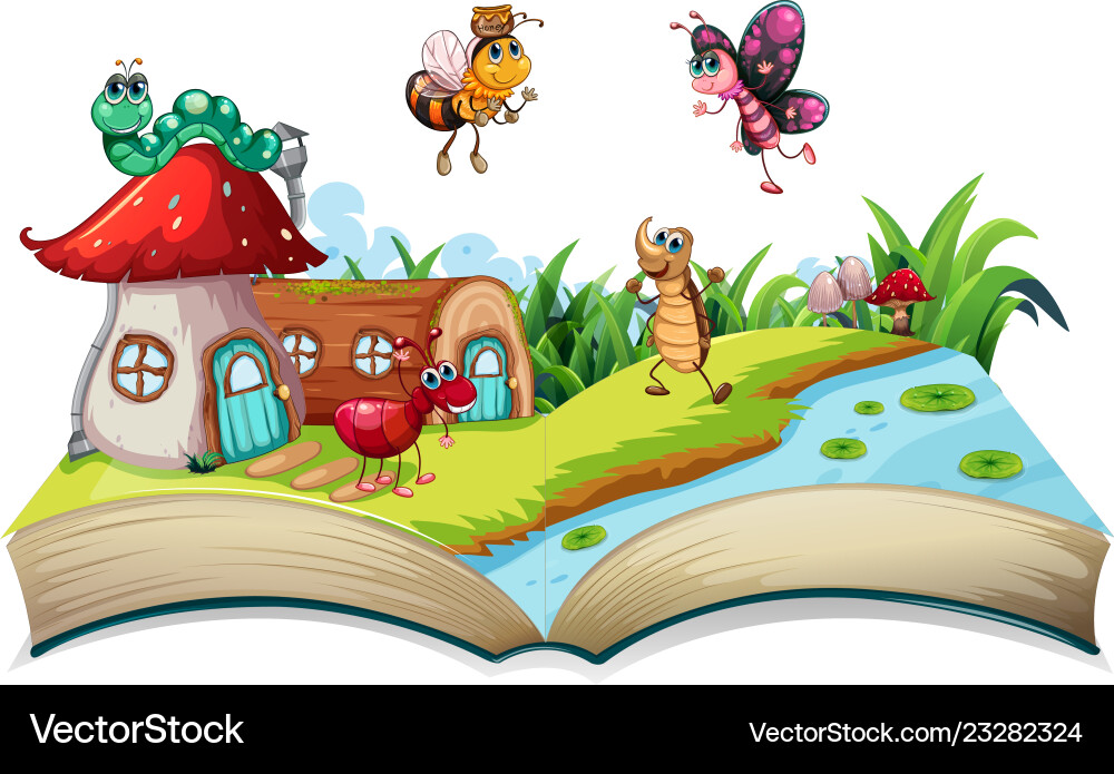 Insect on open book Royalty Free Vector Image - VectorStock